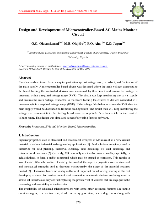 (PDF) Design and Development of Microcontroller-Based AC Mains Monitor Circuit