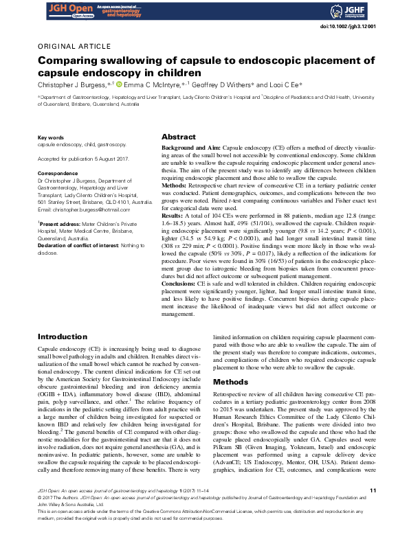 (PDF) Comparing swallowing of capsule to endoscopic placement of ...