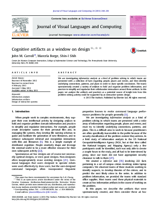 (PDF) Cognitive artifacts as a window on design