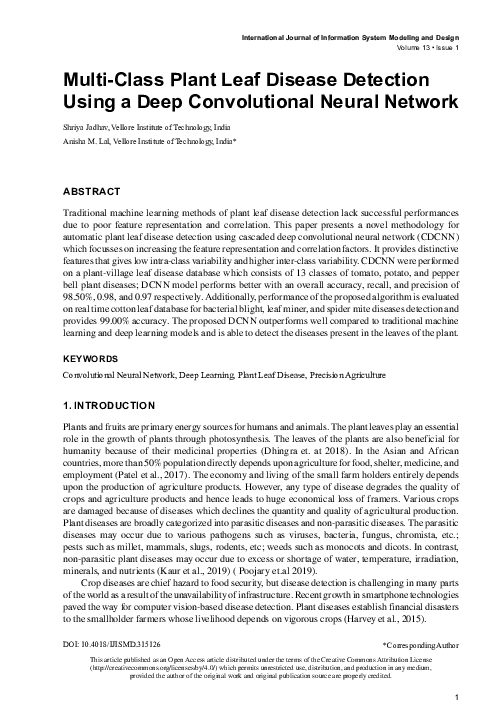 (PDF) Multi-Class Plant Leaf Disease Detection Using a Deep Convolutional Neural Network