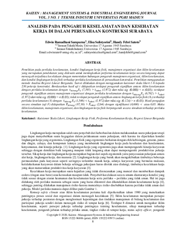 (PDF) Analisis Pada Pengaruh Keselamatan dan Kesehatan Kerja Di Dalam Perusahaan Kontruksi Surabaya