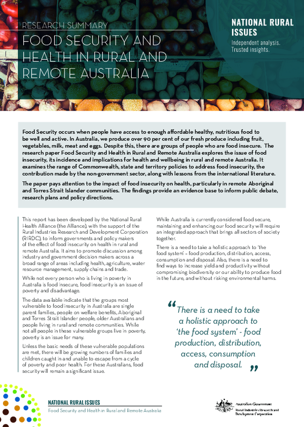 (PDF) Food security and health in rural and remote Australia