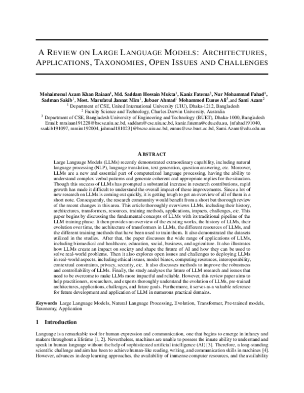 (PDF) A Review on Large Language Models: Architectures, Applications ...