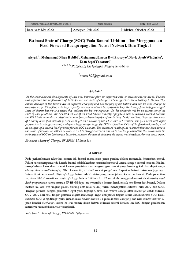 (PDF) Estimasi State of Charge (SOC) Pada Baterai Lithium – Ion Menggunakan Feed-Forward ...