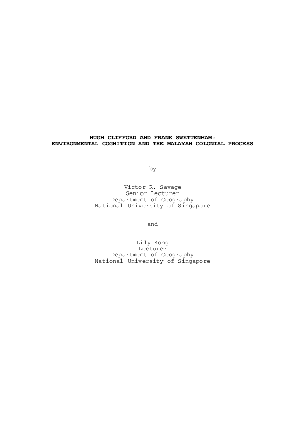 (PDF) Hugh Clifford and Frank Swettenham: Environmental cognition and ...