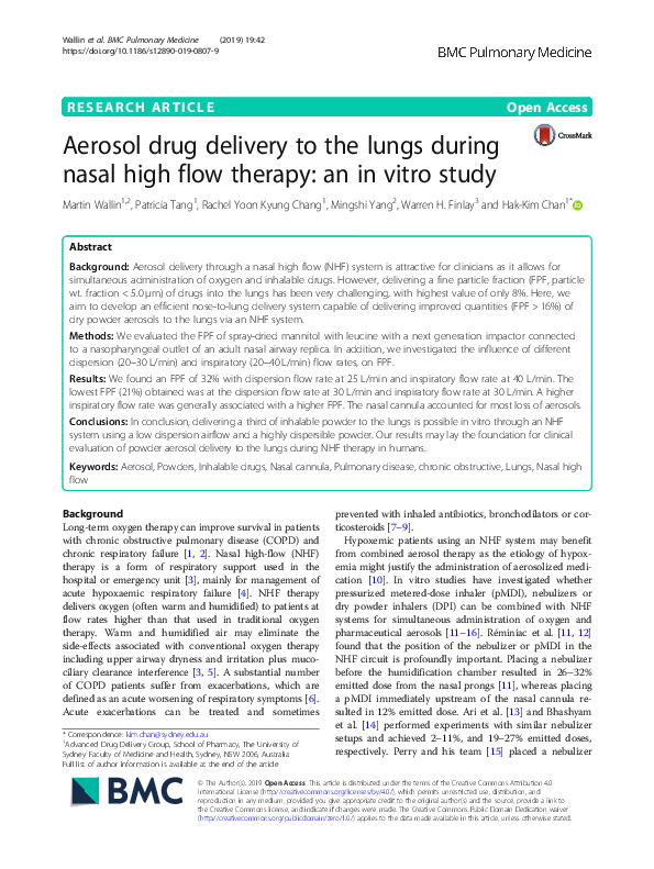 (PDF) Aerosol drug delivery to the lungs during nasal high flow therapy ...