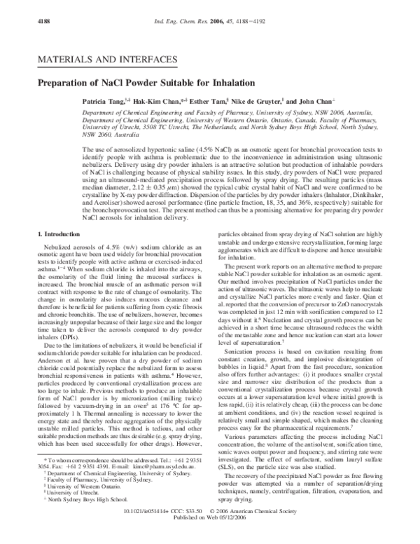 (PDF) Preparation of NaCl Powder Suitable for Inhalation