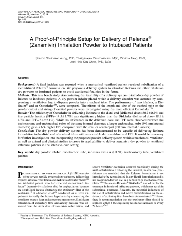(PDF) A Proof-of-Principle Setup for Delivery of Relenza(®) (Zanamivir ...