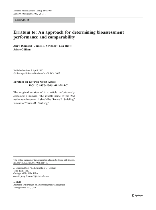 (PDF) Erratum to: An approach for determining bioassessment performance ...