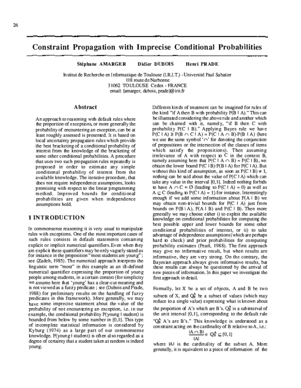 (PDF) Constraint Propagation with Imprecise Conditional Probabilities