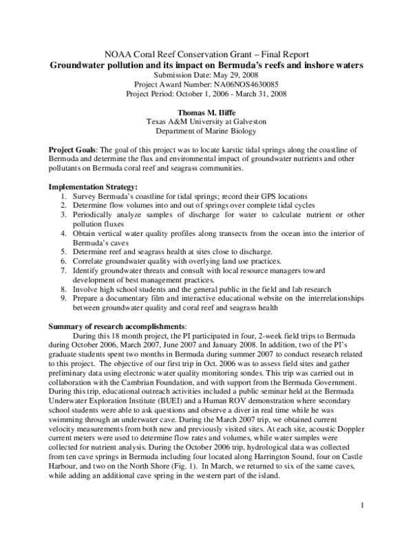 (PDF) Groundwater pollution and its impact on Bermuda's reefs and ...