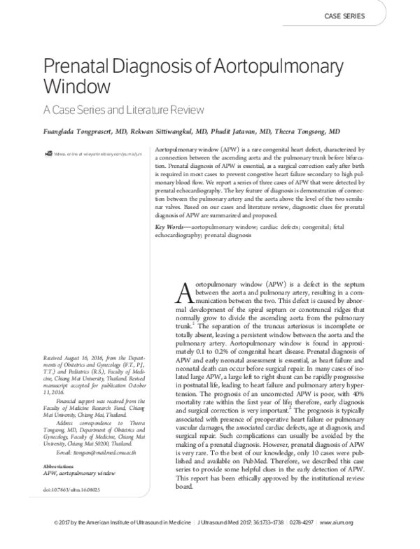 (PDF) Prenatal Diagnosis of Aortopulmonary Window: A Case Series and ...
