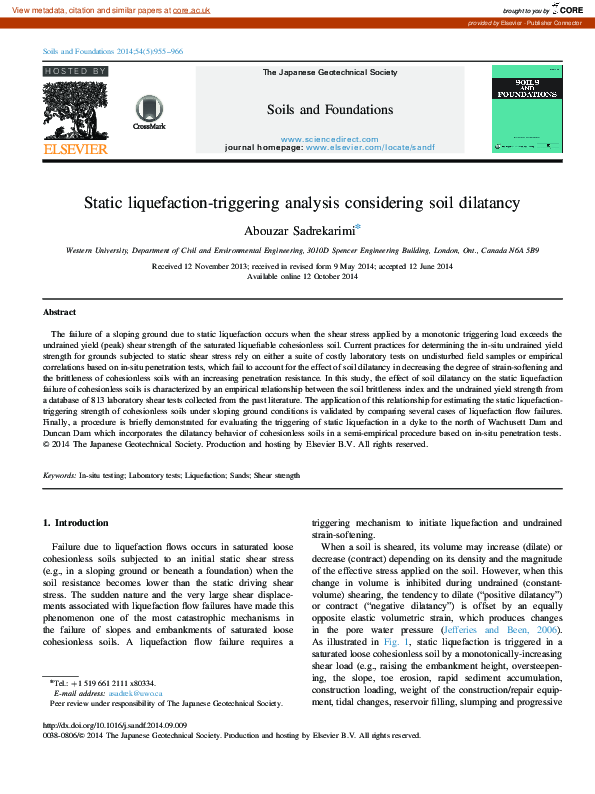 (PDF) Static liquefaction-triggering analysis considering soil dilatancy