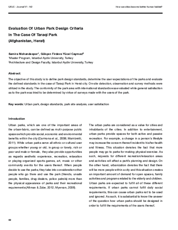(PDF) Evaluation Of Urban Park Design Criteria