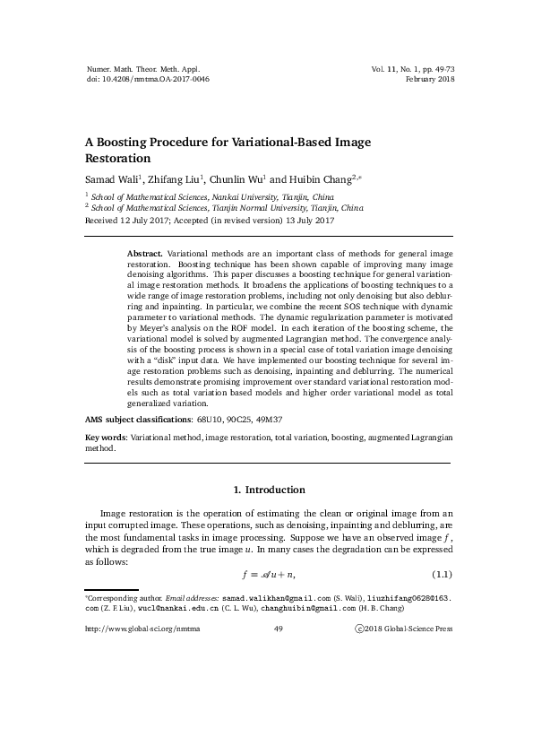 (PDF) Boosting Variational Methods for Image Restoration