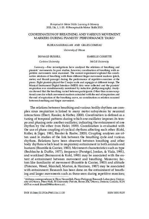 (PDF) Coordination of Breathing and Various Movement Markers during ...