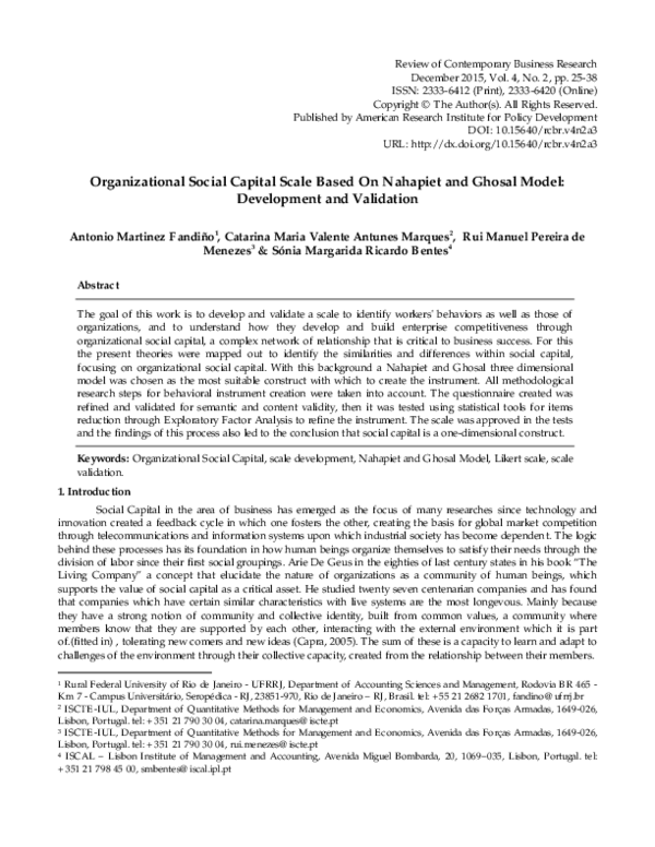 (PDF) Organizational Social Capital Scale Based On Nahapiet and Ghosal Model: Development and ...