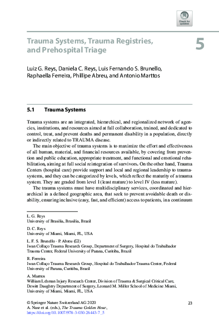 (PDF) Trauma Systems, Trauma Registries, and Prehospital Triage
