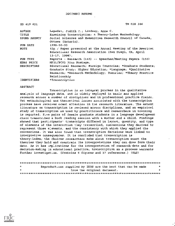 (PDF) Examining Transcription: A Theory-Laden Methodology
