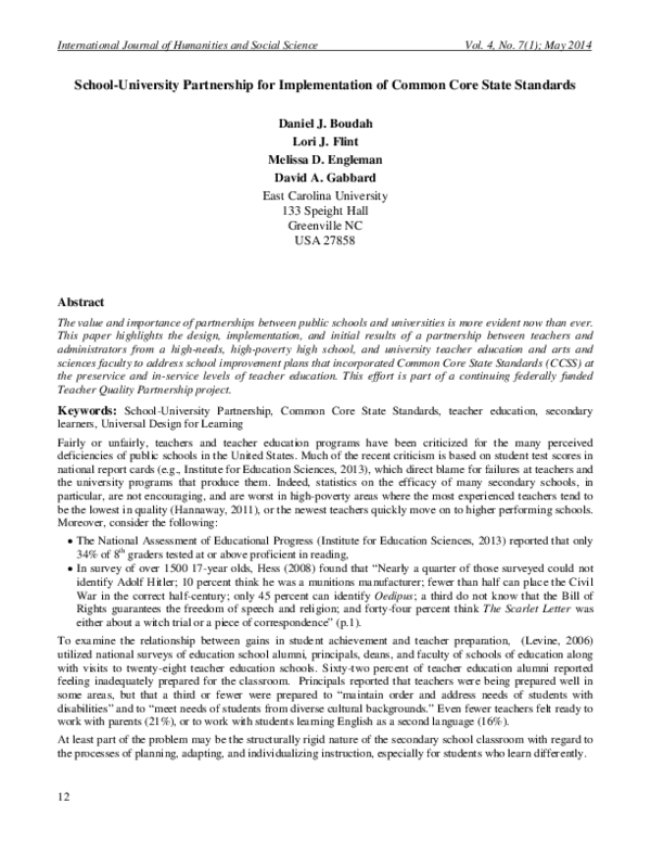 (PDF) School-University Partnership for Implementation of Common Core ...