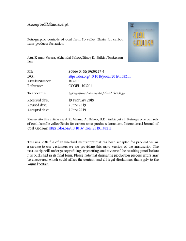 (PDF) Petrographic controls of coal from Ib valley Basin for carbon ...