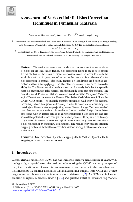Pdf Assessment Of Various Rainfall Bias Correction Techniques In Peninsular Malaysia
