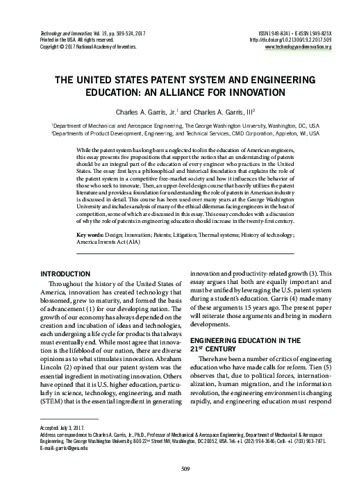 (PDF) The United States Patent System and Engineering Education: An ...