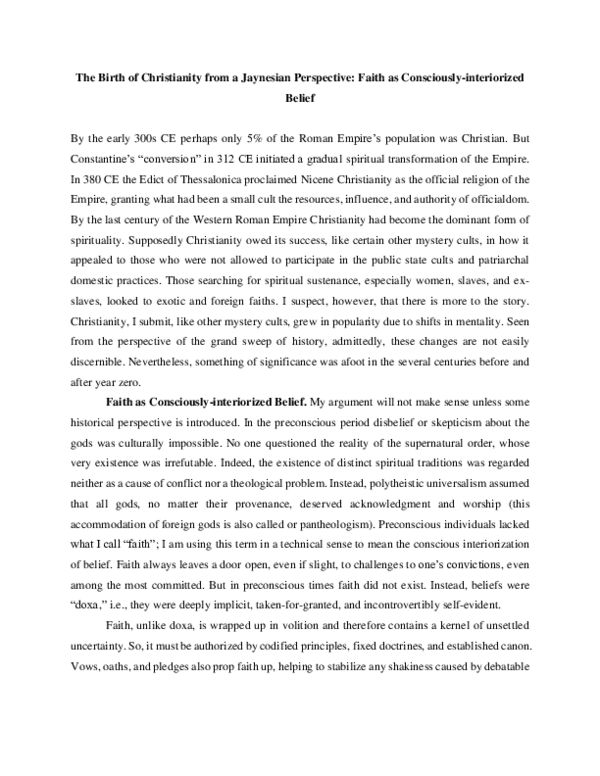 (PDF) The Birth of Christianity from a Jaynesian Perspective: Faith as ...