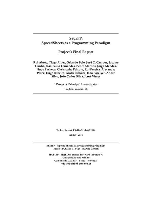 (PDF) SSaaPP: SpreadSheets as a Programming Paradigm Project's Final Report