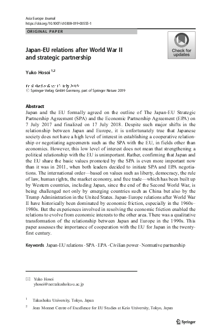 (PDF) Japan-EU relations after World War II and strategic partnership