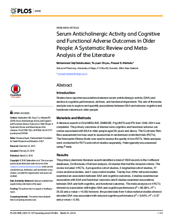 (PDF) Serum Anticholinergic Activity and Cognitive and Functional ...