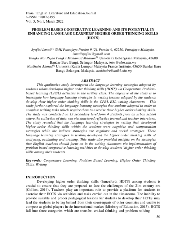 (PDF) Problem Based Cooperative Learning and Its Potential in Enhancing ...