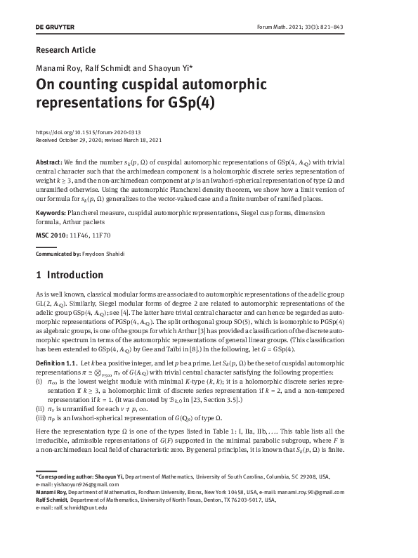 (PDF) On counting cuspidal automorphic representations for GSp(4)