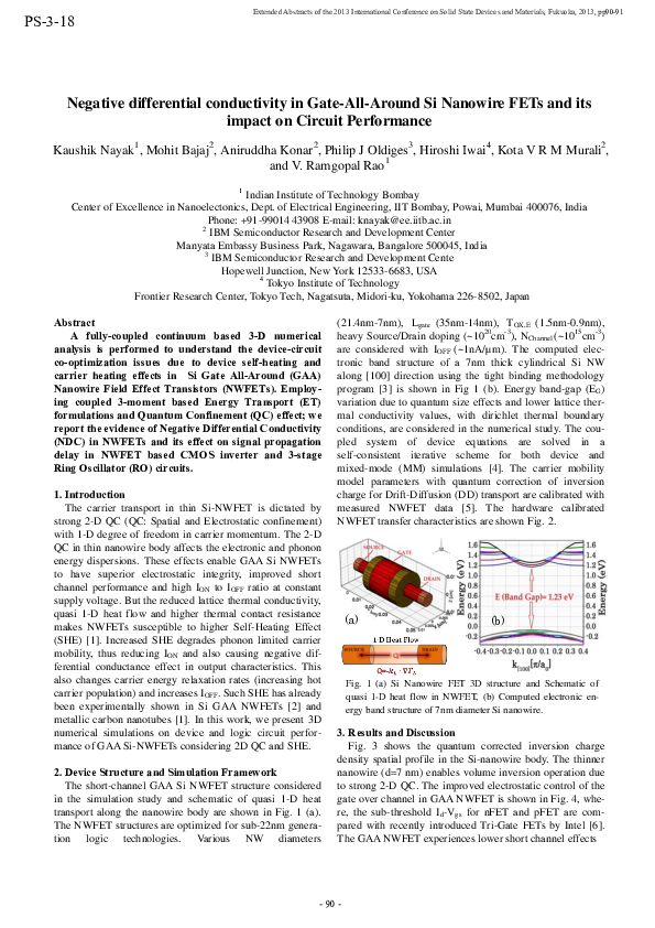 (PDF) Negative differential conductivity in Gate-All-Around Si Nanowire FETs and its impact on ...