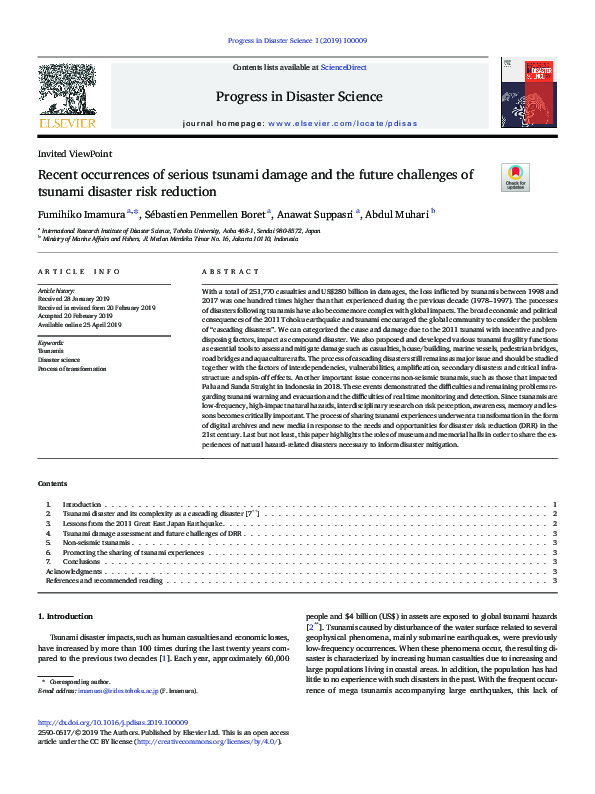 (PDF) Recent occurrences of serious tsunami damage and the future challenges of tsunami disaster ...