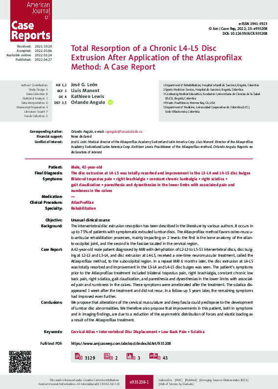 (PDF) Total Resorption of a Chronic L4-L5 Disc Extrusion After ...
