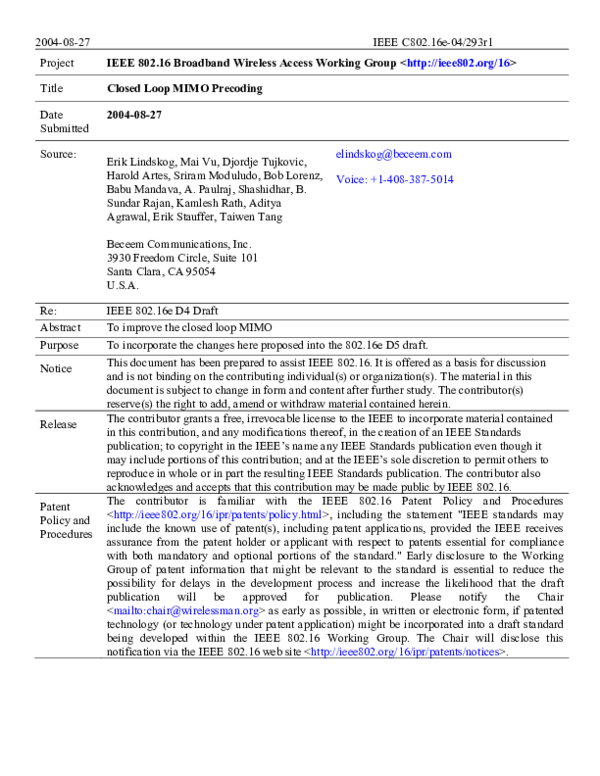 (PDF) Closed Loop MIMO Precoding