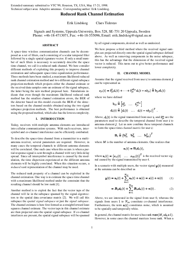 (PDF) Reduced rank channel estimation