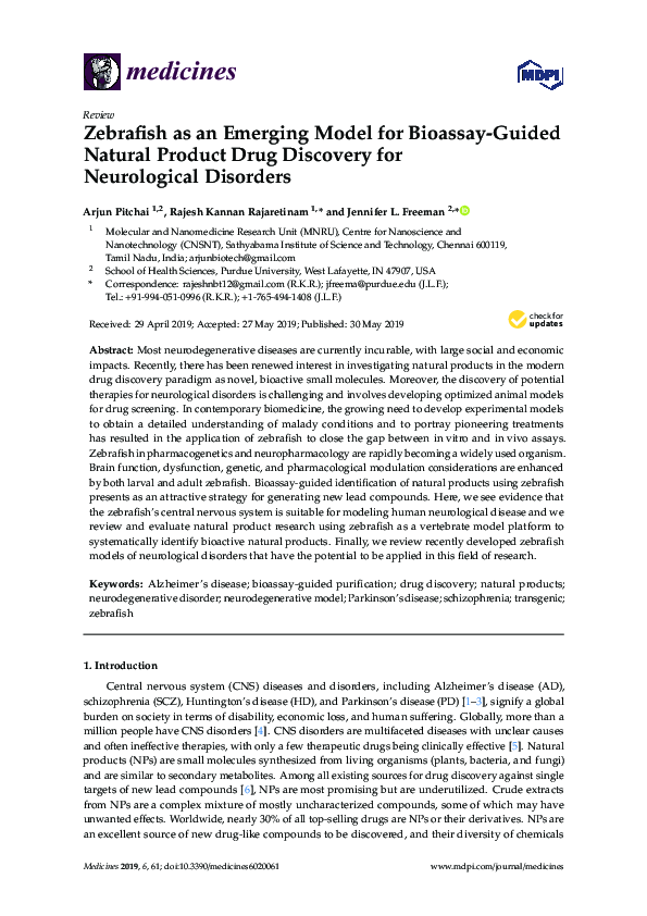 (PDF) Zebrafish as an Emerging Model for Bioassay-Guided Natural ...