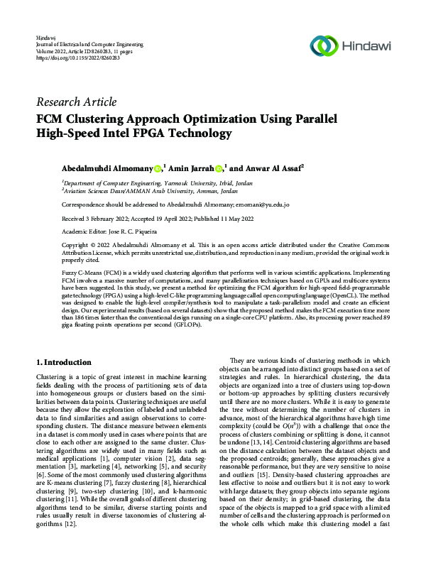 (PDF) FCM Clustering Approach Optimization Using Parallel High-Speed Intel FPGA Technology