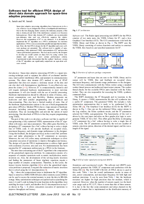 Pdf Software Tool For Efficient Fpga Design Of Direct Data Domain Approach For Space‐time