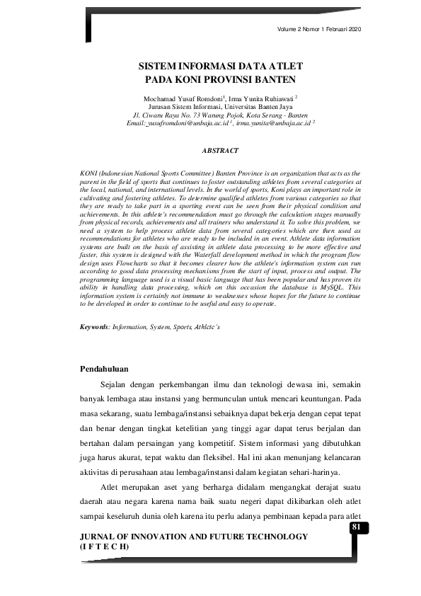 (PDF) Sistem Informasi Data Atlet Pada Koni Provinsi Banten