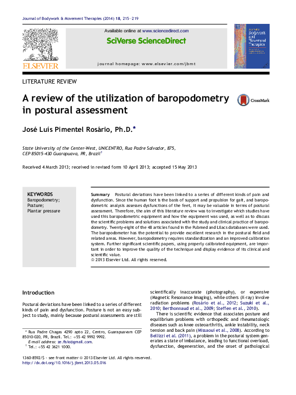 (PDF) A review of the utilization of baropodometry in postural assessment
