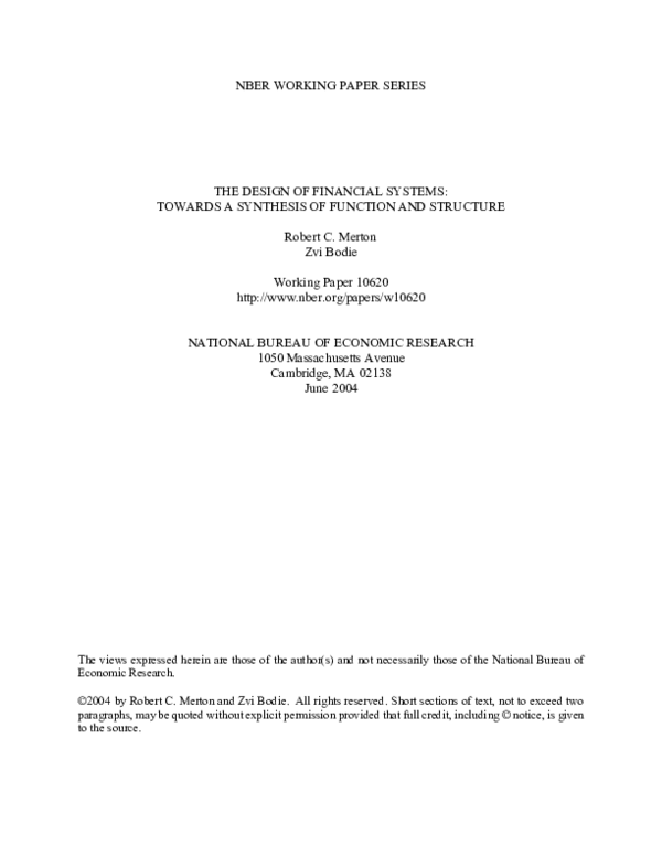 (PDF) The Design of Financial Systems: Towards a Synthesis of Function ...