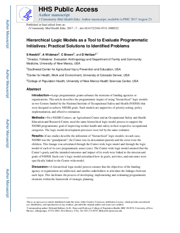 (PDF) Hierarchical Logic Models as a Tool to Evaluate Programmatic ...