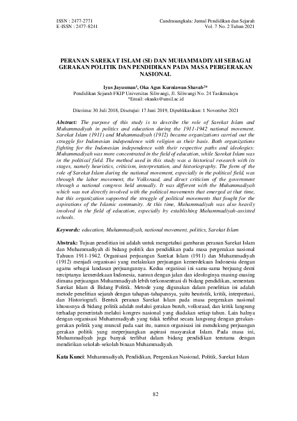 (PDF) Peranan Sarekat Islam (Si) Dan Muhammadiyah Sebagai Gerakan Politik Dan Pendidikan Pada ...