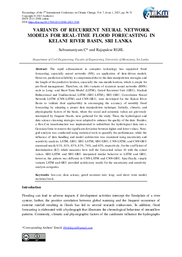 (PDF) Variants of Recurrent Neural Network Models for Real-Time Flood Forecasting in Kelani ...