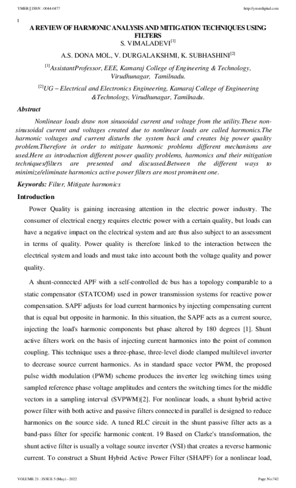(PDF) A Review of Harmonic Analysis and Mitigation Techniques Using Filters