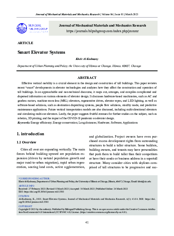 (PDF) Smart elevator systems