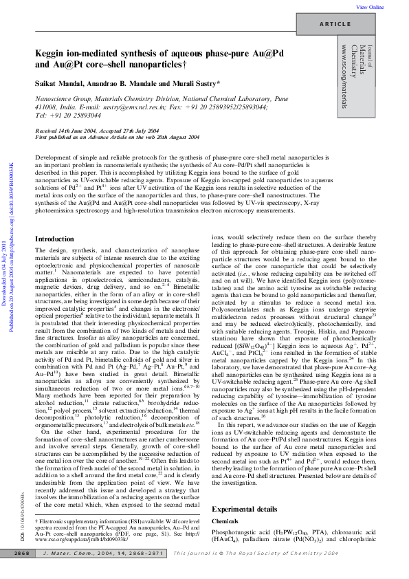 (PDF) Keggin ion-mediated synthesis of aqueous phase-pure Au@Pd and Au ...